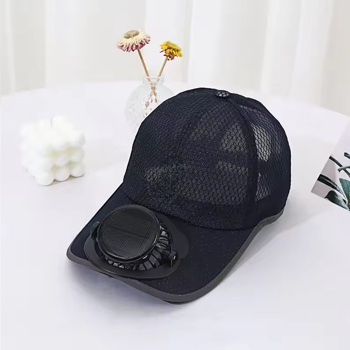 Cooling Fan Mesh Baseball Cap with Solar Panels – CapyCool