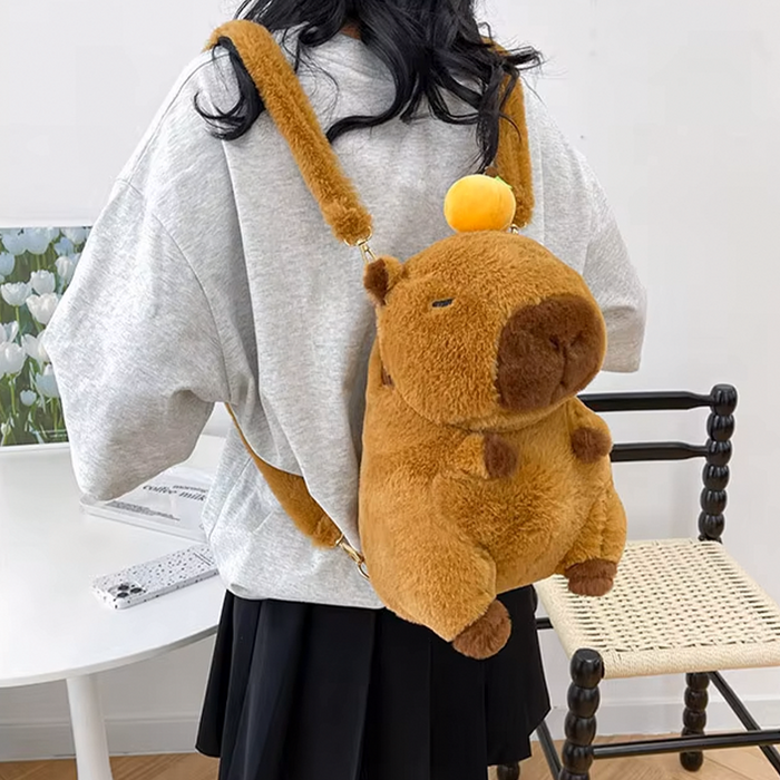 Capybara Plush Backpack With Fur Straps – CapyCool